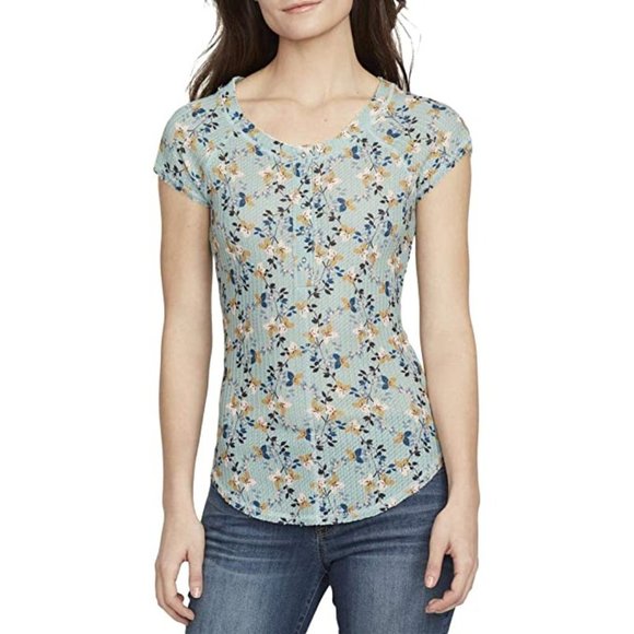 William Rast | Tops | William Rast Henley Chionois Green Floral Top ...
